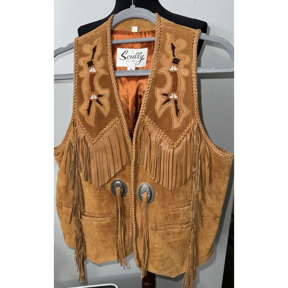 Scully | Jackets & Coats | Vintage Womens Scully Western Genuine Leather Beaded Fringed Vest ...